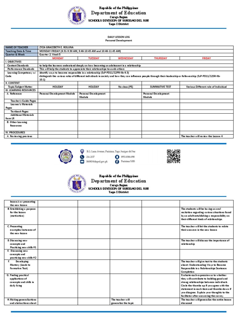 Perdev DLL Q2-W6 | PDF | Learning | Teachers