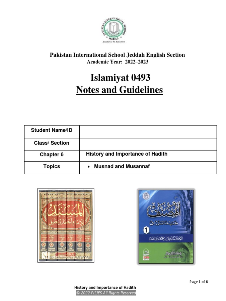CH 6 Musnad and Musannaf. | PDF | Hadith | Islamic Philosophy