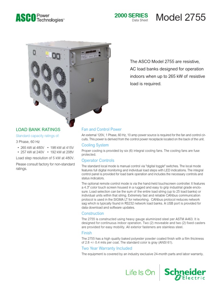 Hoja Técnica Asco 2000 - Modelo 2755 - 260 KW - 1 | PDF | Fuse ...