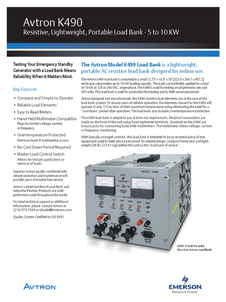 Hoja Técnica Load Bank Avtron K490 | PDF | Alternating Current ...