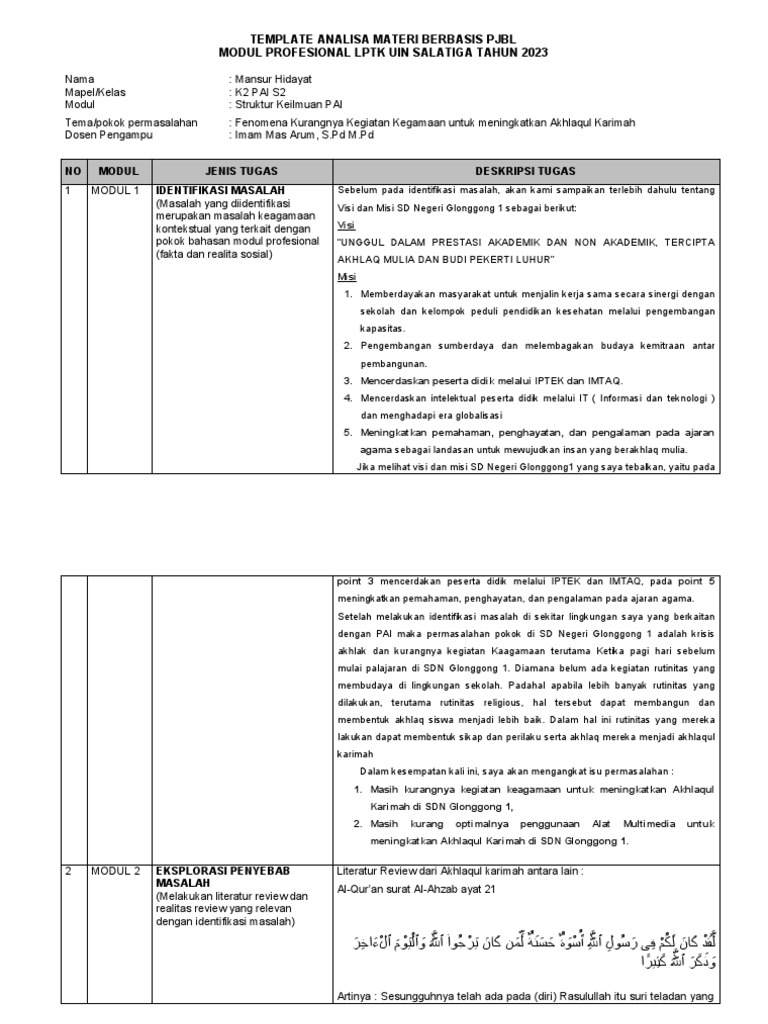 Template PJBL - Profesional Mansur Hidayat-1 | PDF