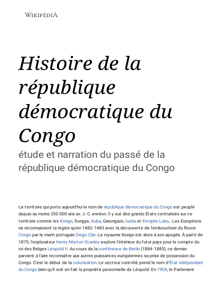 Histoire de la RDC : 1885 à aujourd'hui | PDF | République démocratique ...