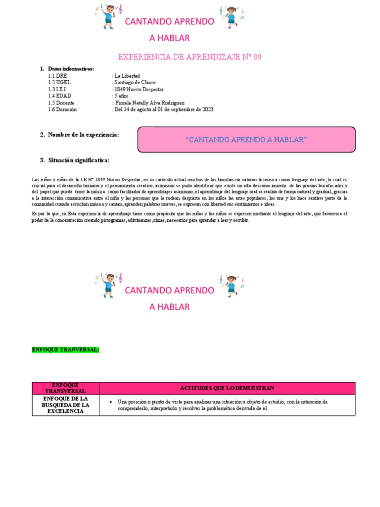 Exp 09 Cantao Aprendo Habalr | PDF | Aprendizaje | Evaluación