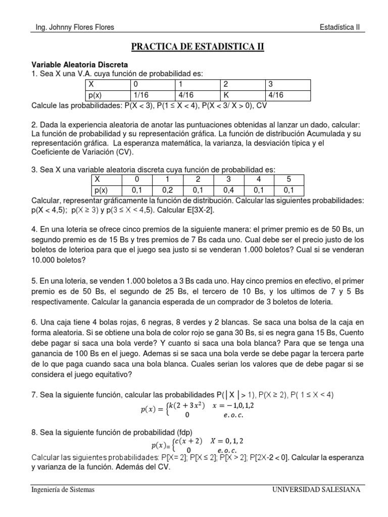 Practica 2 de Estadistica II Salesiana | PDF | Distribución de veneno | Enseñanza de matemática