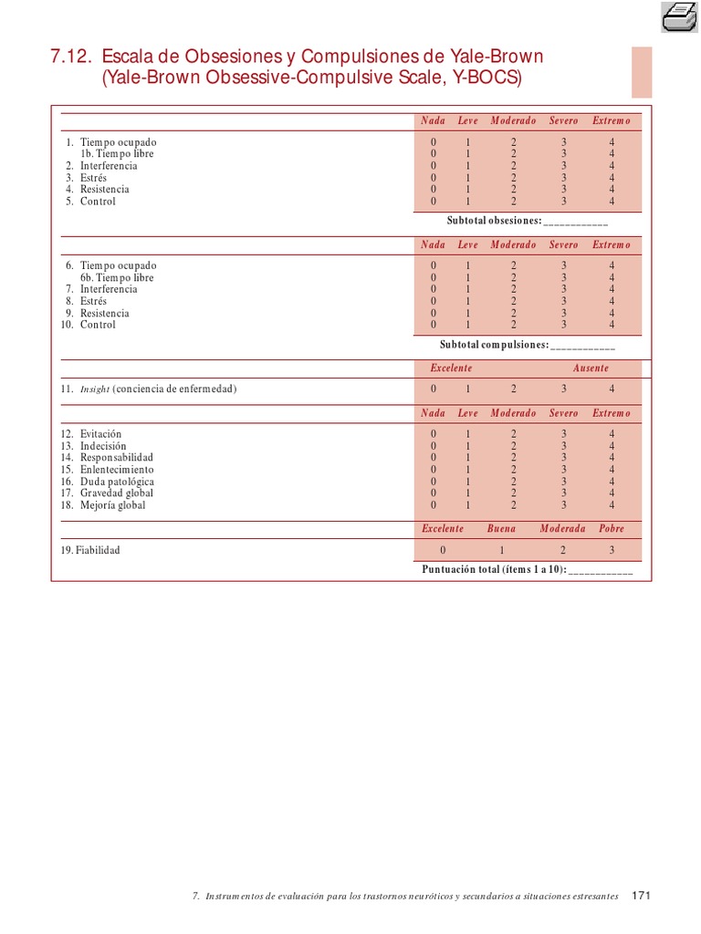 Escala Y-BOCS: Evaluación de TOC | PDF