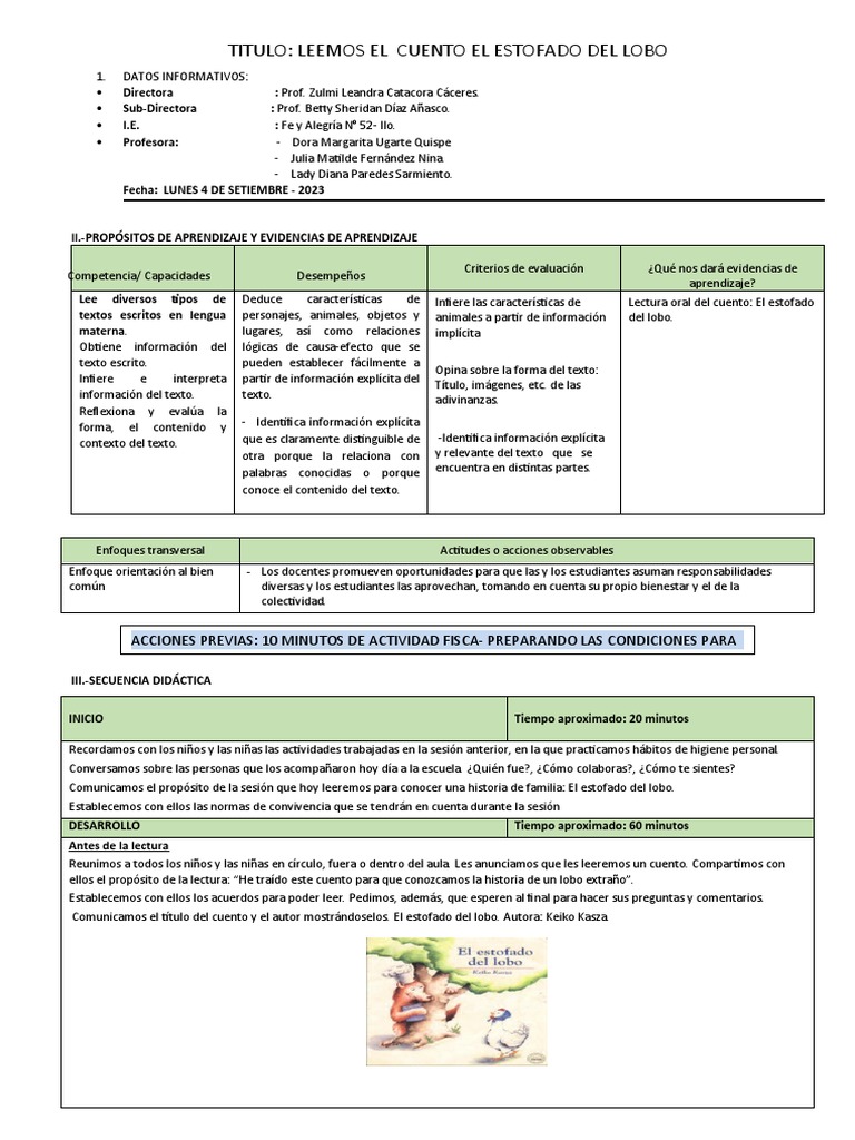 Actividades del Cuento "El Estofado del Lobo" | PDF | Aprendizaje ...