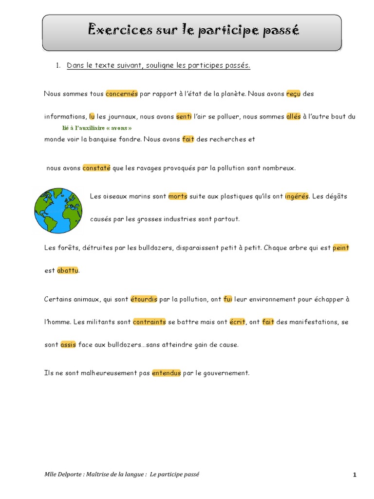 Exercices Participe Passé Selon Wilmet CORRECTIF | PDF | Arts du ...