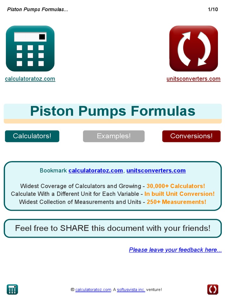 Piston Pumps Formulas - en | PDF | Pump | Torque