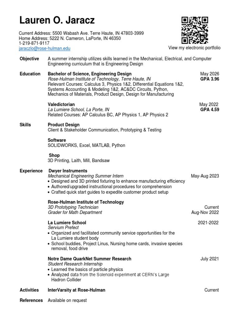 Lauren Jaracz Resume | PDF | Engineering | Mechanical Engineering
