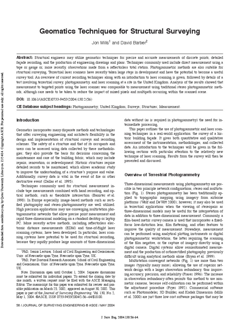 Geomatics Techniques For Structural Surv | PDF | Surveying | Image Scanner