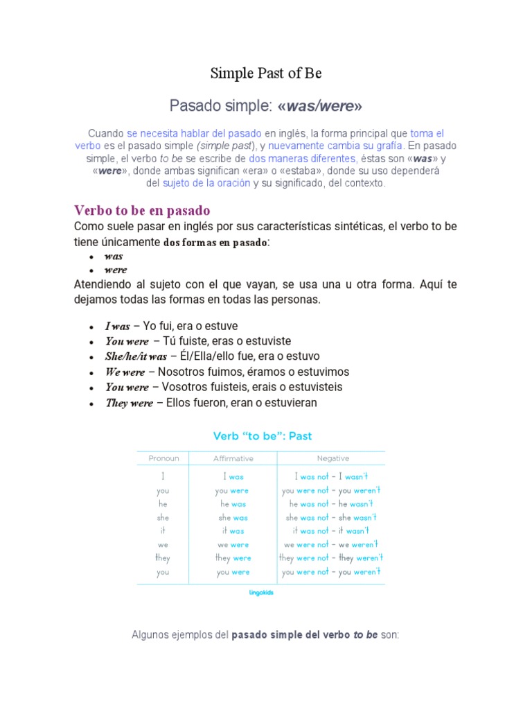 Simple Past of Be Español | PDF | Verbo | Sintaxis