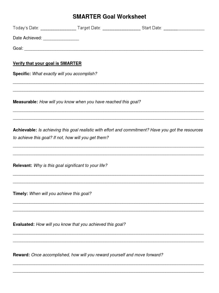 SMARTER Goals Worksheet | Download Free PDF | Goal | Cognition
