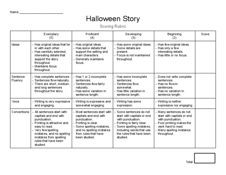 Halloween Story Rubric | PDF | Applied Linguistics | Written Communication