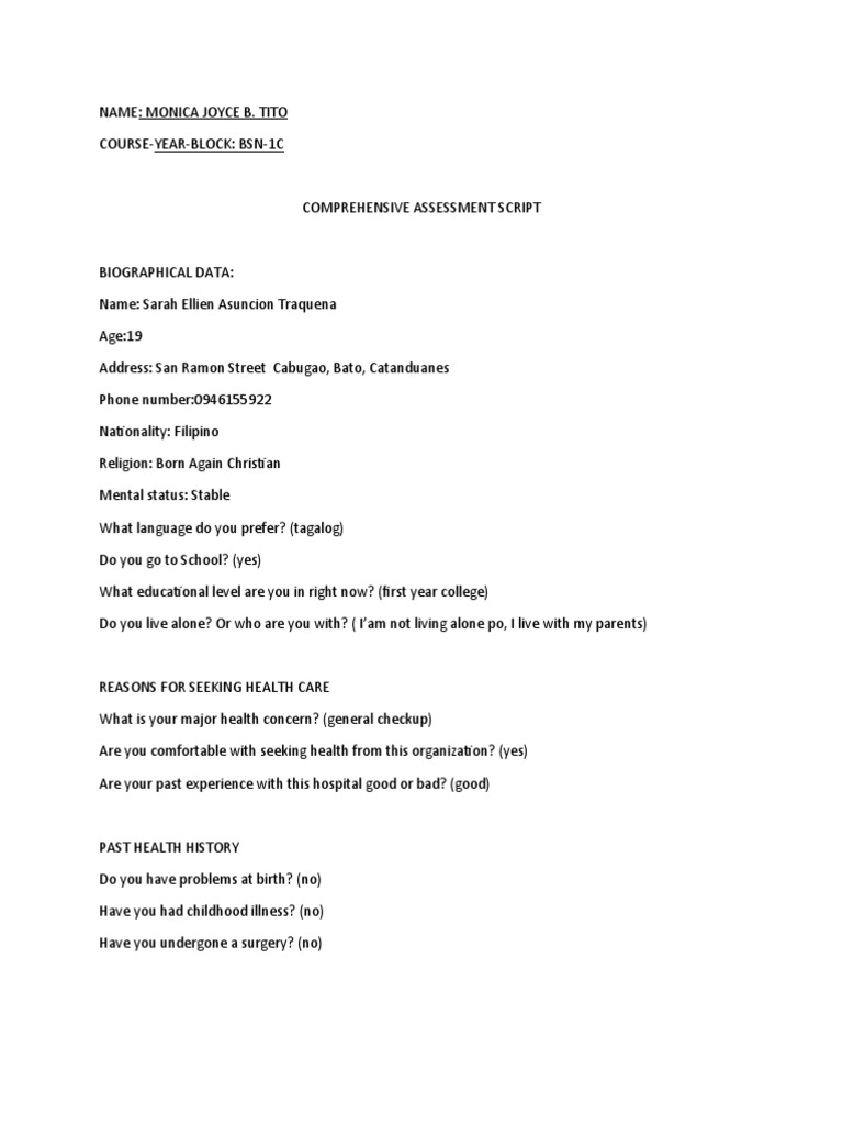 Script in Head To Toe Assessment | PDF