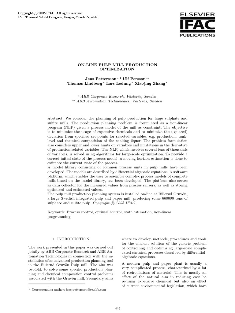 On-Line Pulp Mill Production Optimization | PDF | Mathematical ...