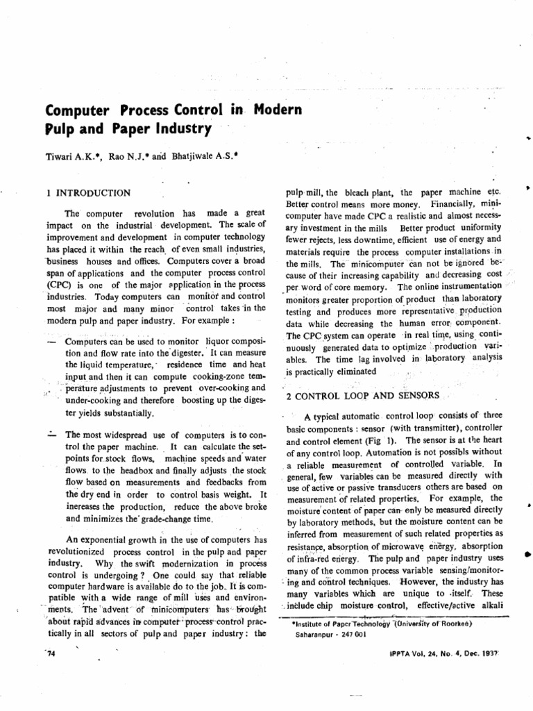 Computer Process Control in Pulp and Paper Industry | PDF | Paper ...