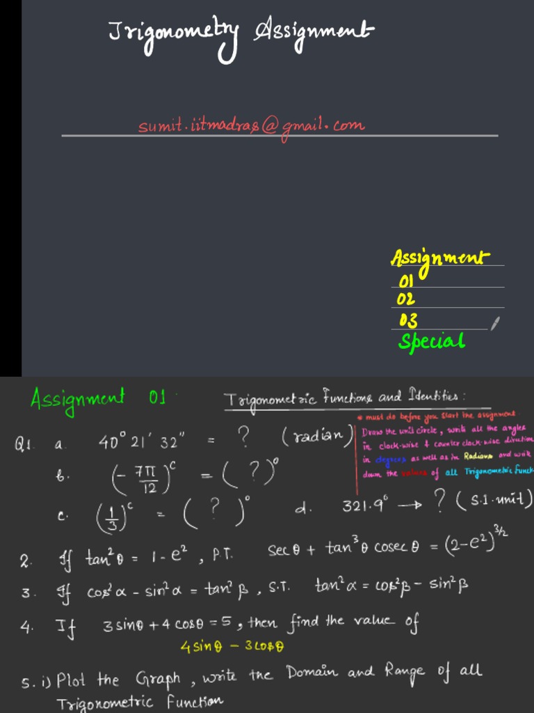 Trigonometry Assignment | PDF | Trigonometric Functions | Trigonometry