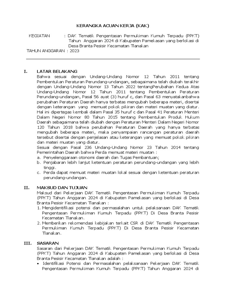 KAK Tematik PPKT | PDF | Pengelolaan Keuangan & Uang | Griya & Taman