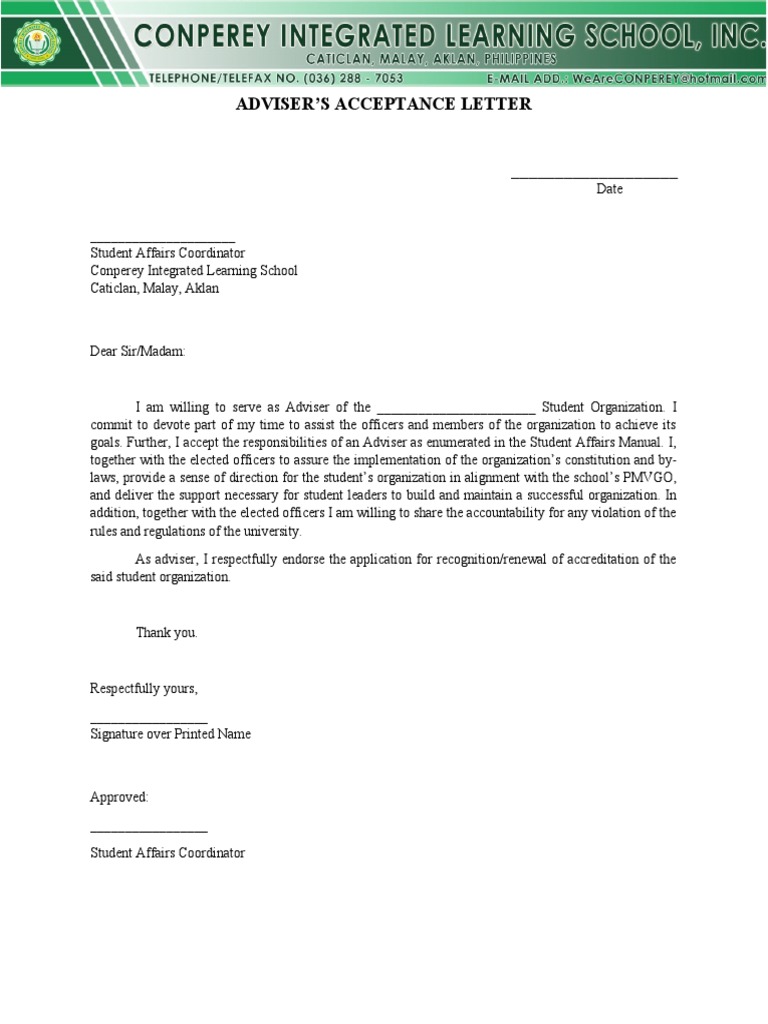 Adviser Acceptance for Student Org | PDF | Finance & Money Management