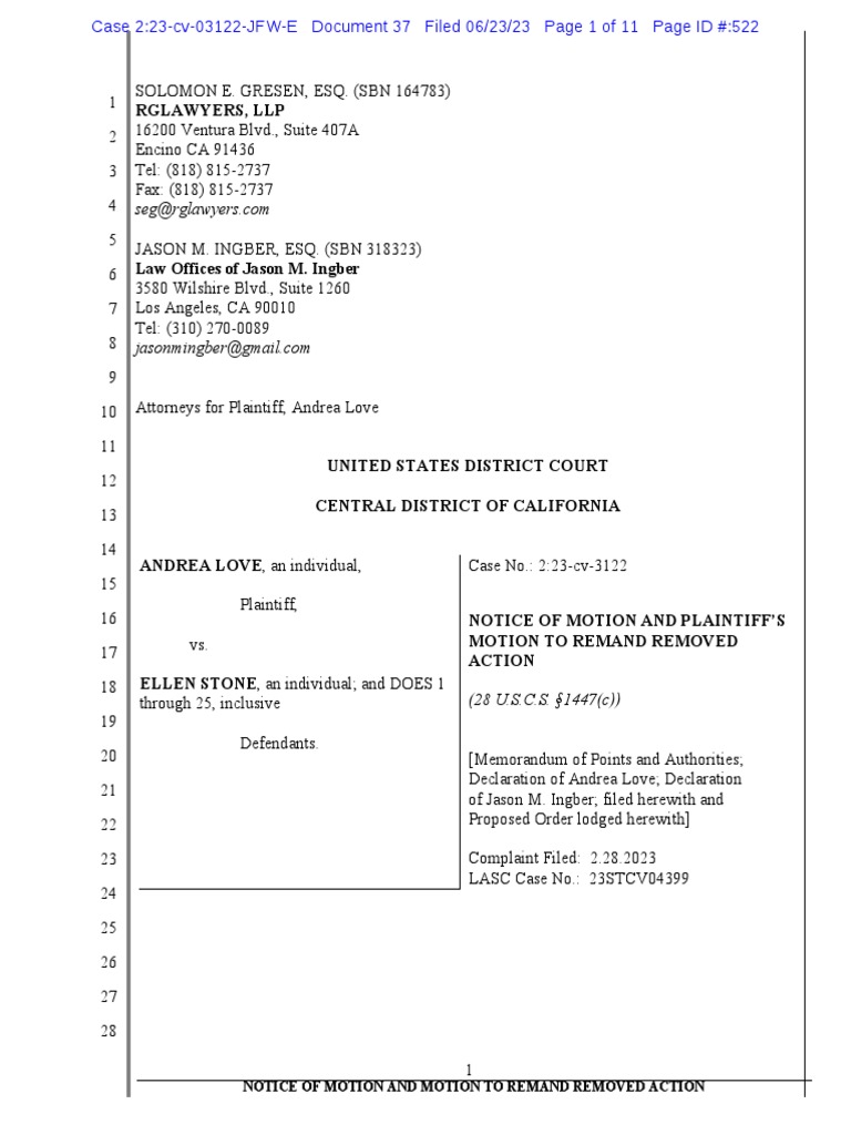Motion For Remand | PDF | Diversity Jurisdiction | Complaint