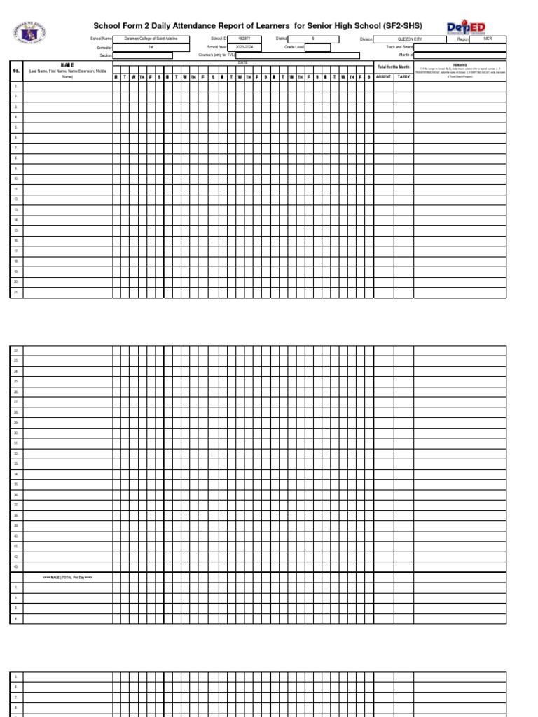 SCHOOL FORM 2 Attendance | Download Free PDF | Childhood | Human ...
