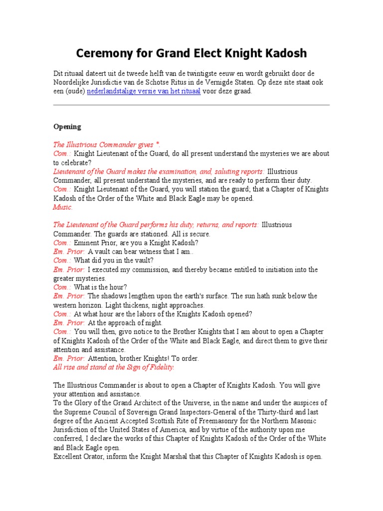 Ceremony For Grand Elect Knight Kadosh (30º, American) | PDF ...