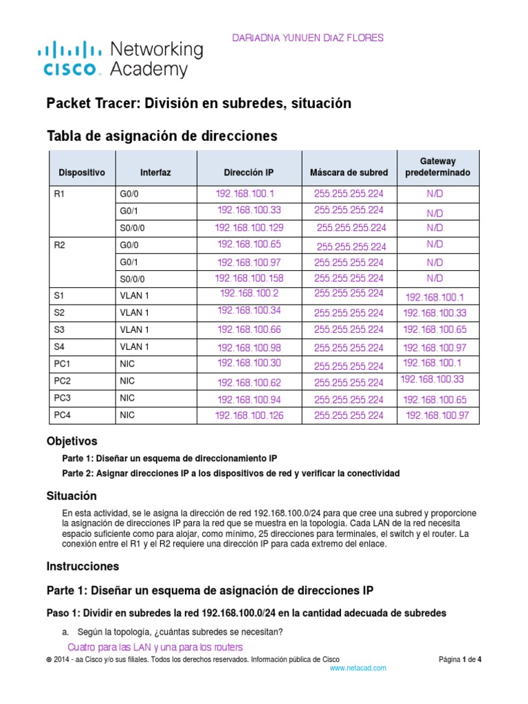 11 7 5 Packet Tracer Subnetting Scenario Es Xl Pdf Dirección Ip