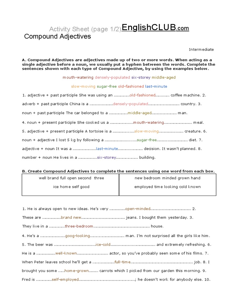 Compound-Adjectives-Activity Answers | PDF | Adjective | Noun
