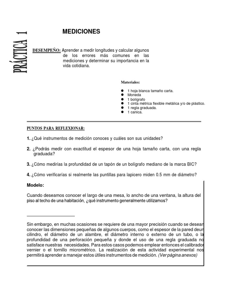 Práctica 1 Mediciones | PDF | Medición | Herramientas
