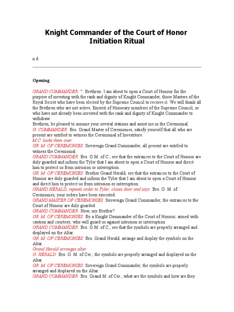 Knight Commander Court of Honor Ritual | PDF | Freemasonry | Knight