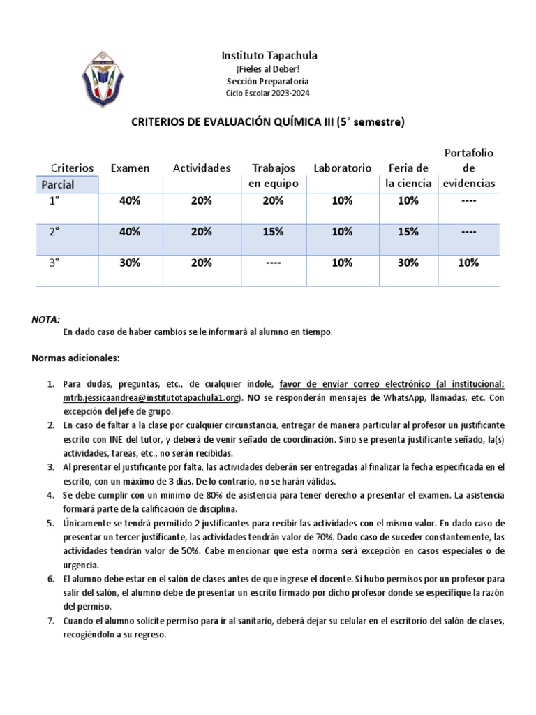 Criterios de evaluación 5° sem | PDF