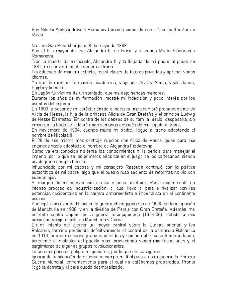 Biografía de Nicolás II de Rusia Pau | PDF | Nicholas Ii De Rusia ...