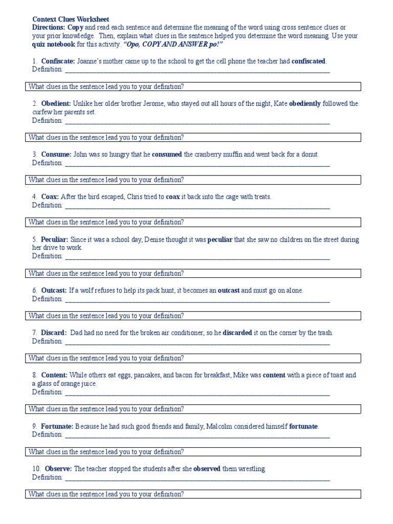 Week1 Worksheet 1 - Context Clues | PDF