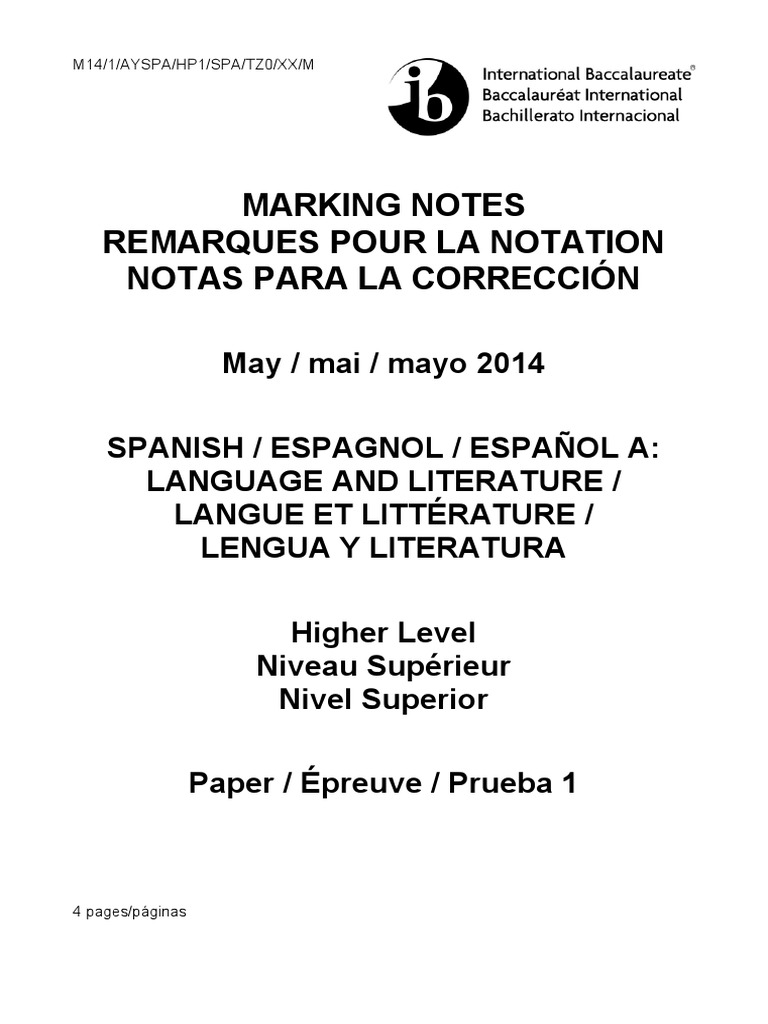Spanish A Language and Literature Paper 1 HL Markscheme Spanish | PDF ...