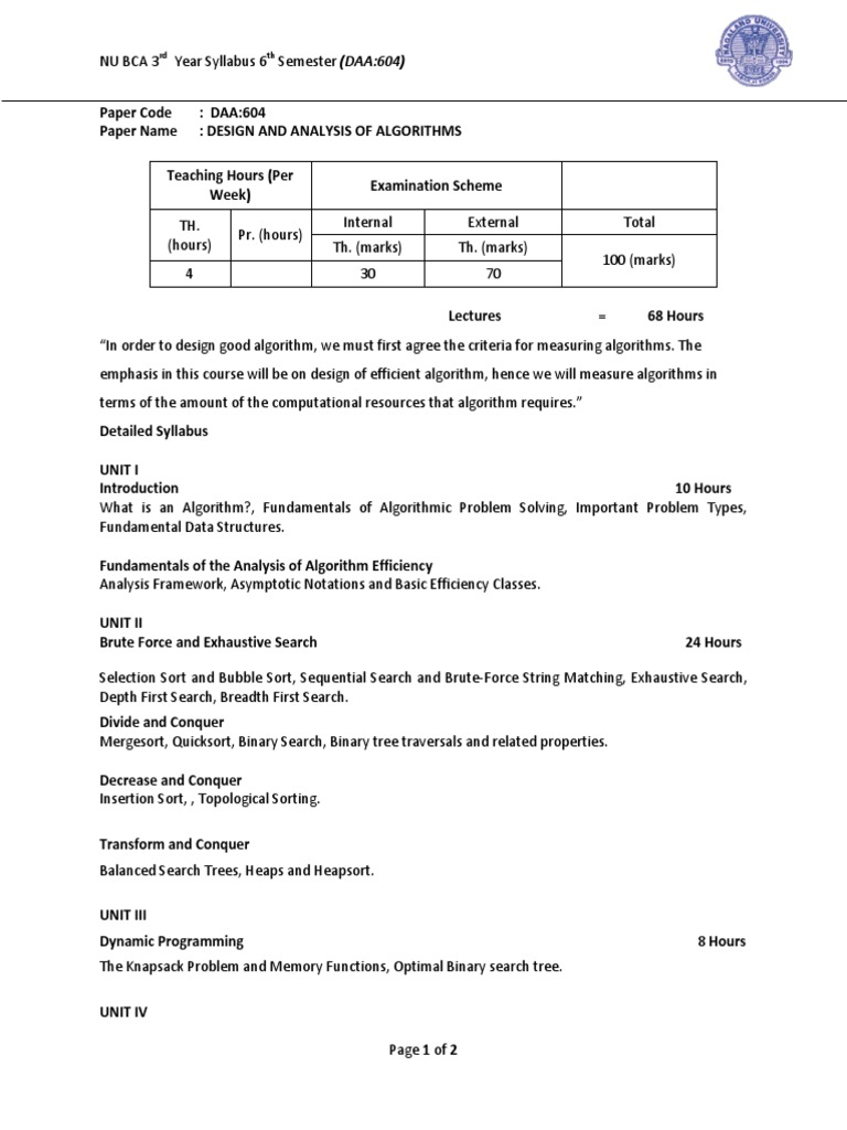604E - Design & Analysis of Algorithm | PDF | Algorithms | Mathematical Logic