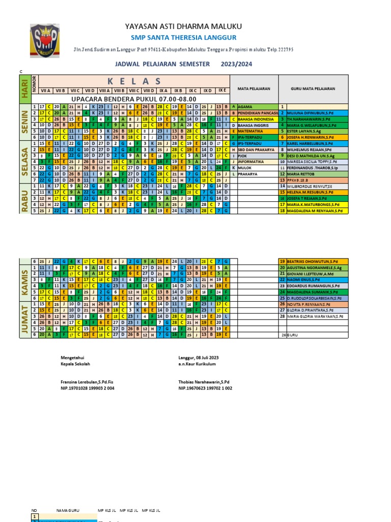 Jadwal Pembelajaran 2023 Semester 1 Dan 2 | PDF