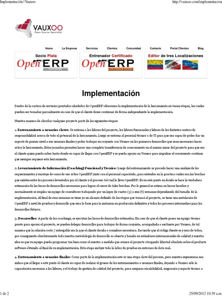 Implementación OpenERP en Etapas | PDF | Calidad (comercial) | Software