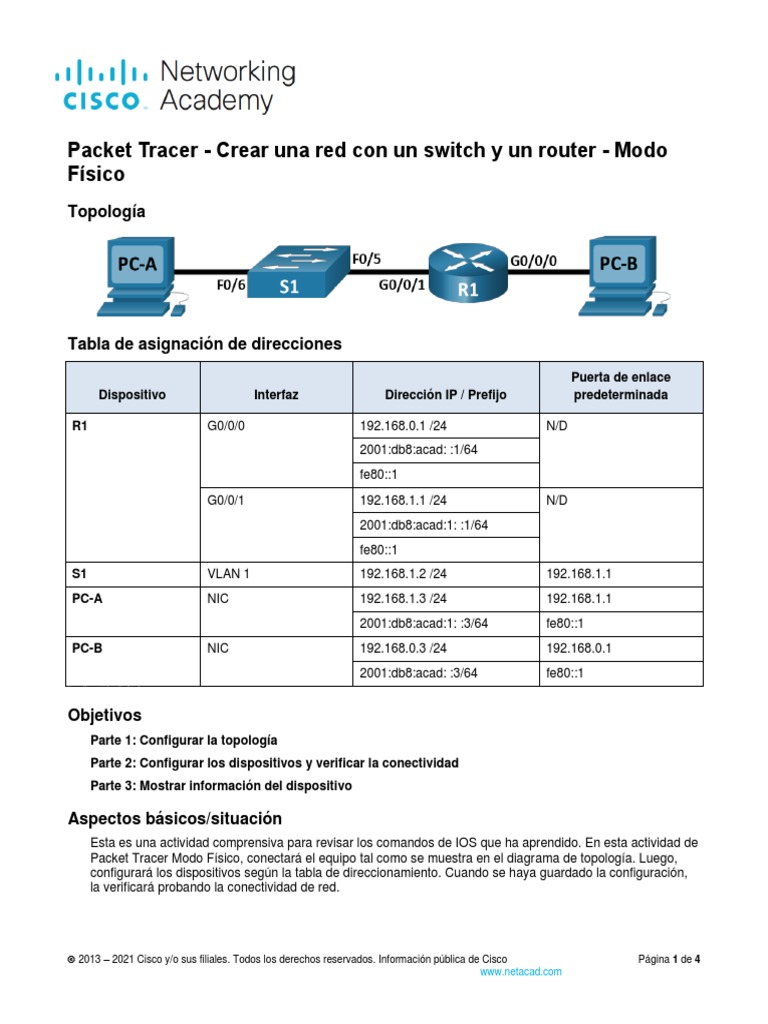 10.4.4 Packet Tracer - Build A Switch and Router Network - Physical Mode - Es XL | PDF ...