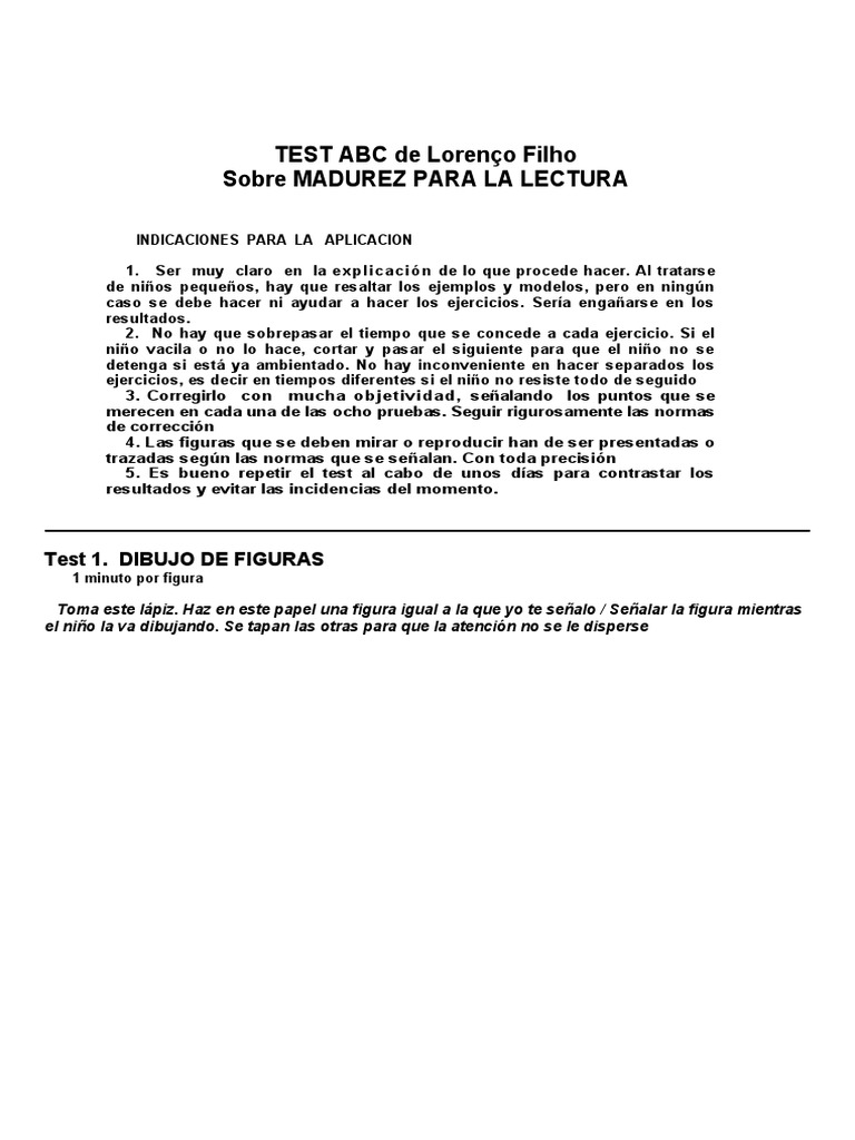 Test ABC de L Filho Lectoescritura | PDF