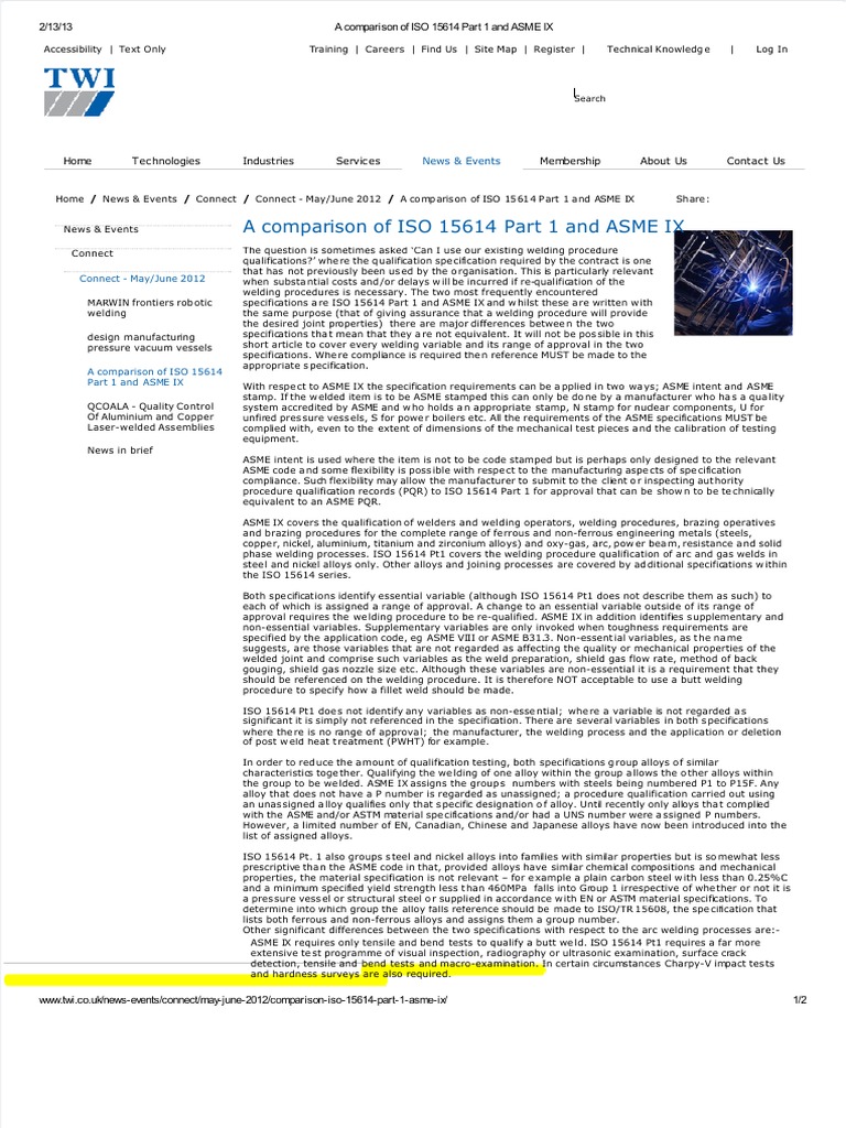 Dokumen - Tips - A Comparison of Iso 15614 Part 1 and Asme Ix | PDF | Welding | Construction