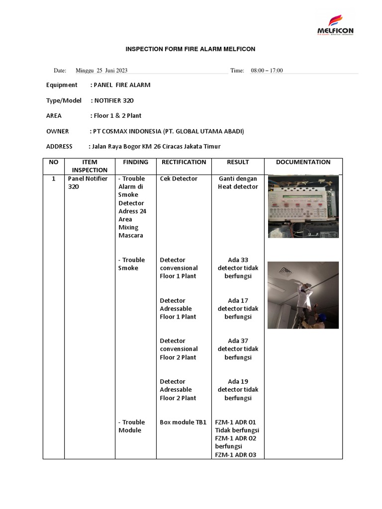 Inspection Form Fire Alarm Melficon - 1 | PDF