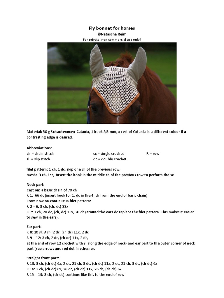 Fly Bonnet For Horses Sept2015 | Download Free PDF | Sewing | Needlework