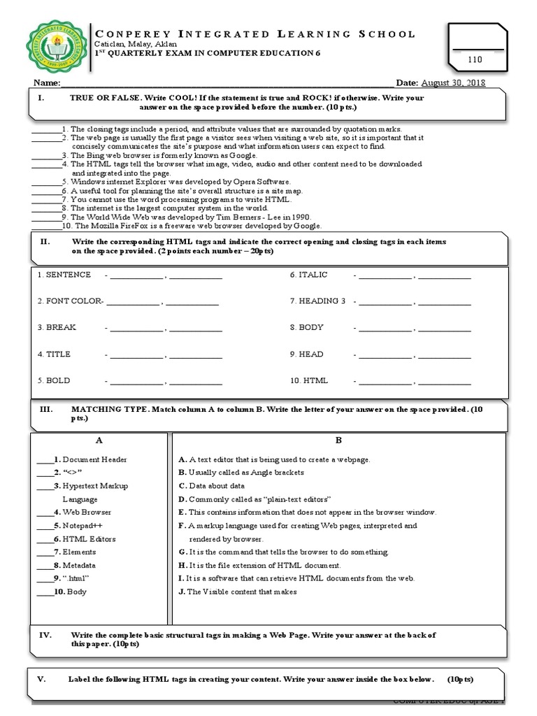 1stperiodical Exam | PDF | Html | World Wide Web