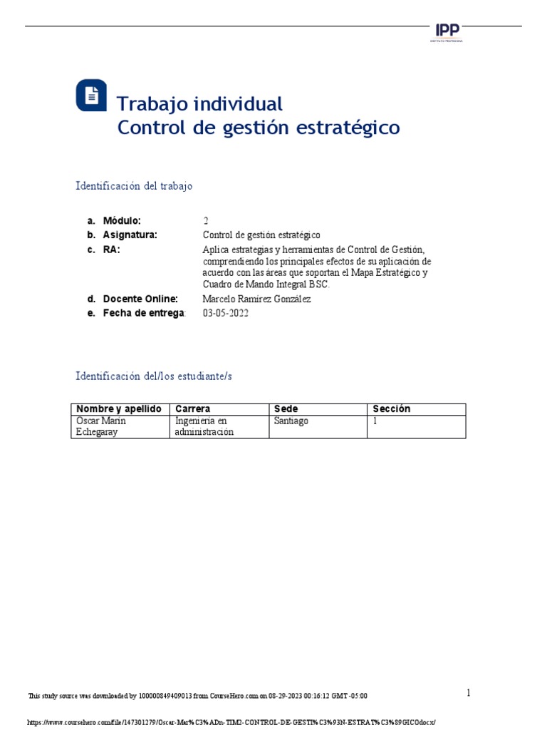 Oscar Mar N Tim2 Control de Gesti N Estrat Gico | PDF | Presupuesto
