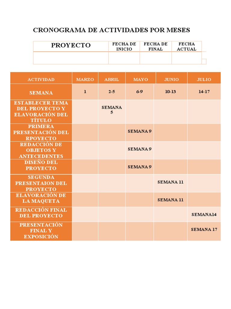 Cronograma de Actividades Proyecto Final Caf 2 | PDF