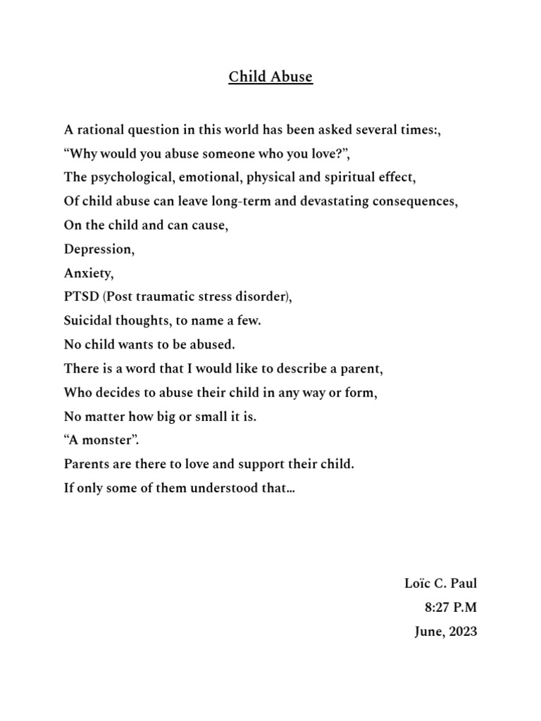 Child Abuse. - Spoken Word - Poem by Loic Cristian Paul | PDF