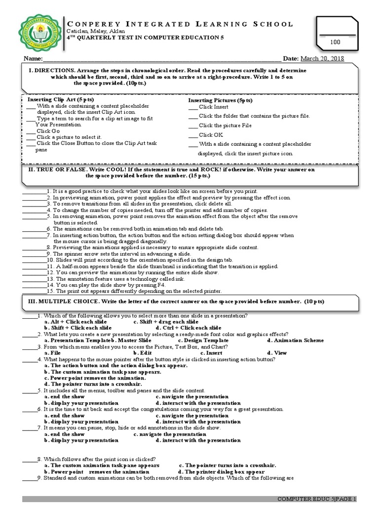 GRADE5 - 4thquaterly Test | PDF | System Software | Computing