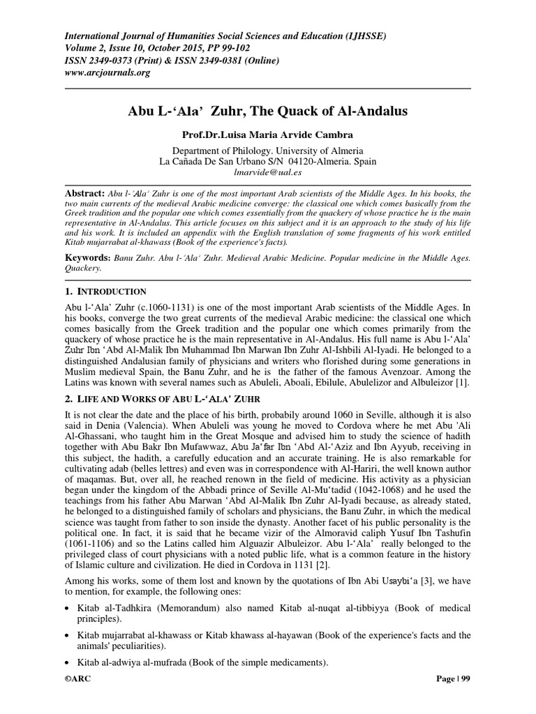 Abu L - Ala' Zuhr, The Quack of Al-Andalus: Prof - Dr.Luisa Maria ...