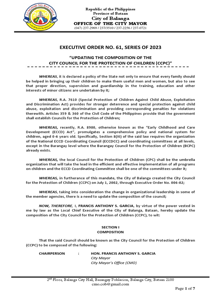 Eo No. 61, S. 2023 (CCPC) | PDF | Social Institutions | Government