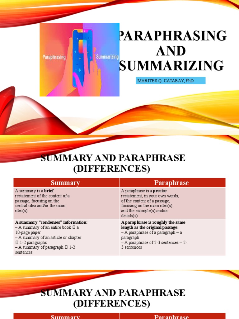 Paraphrasing and Summarizing | PDF | Writing